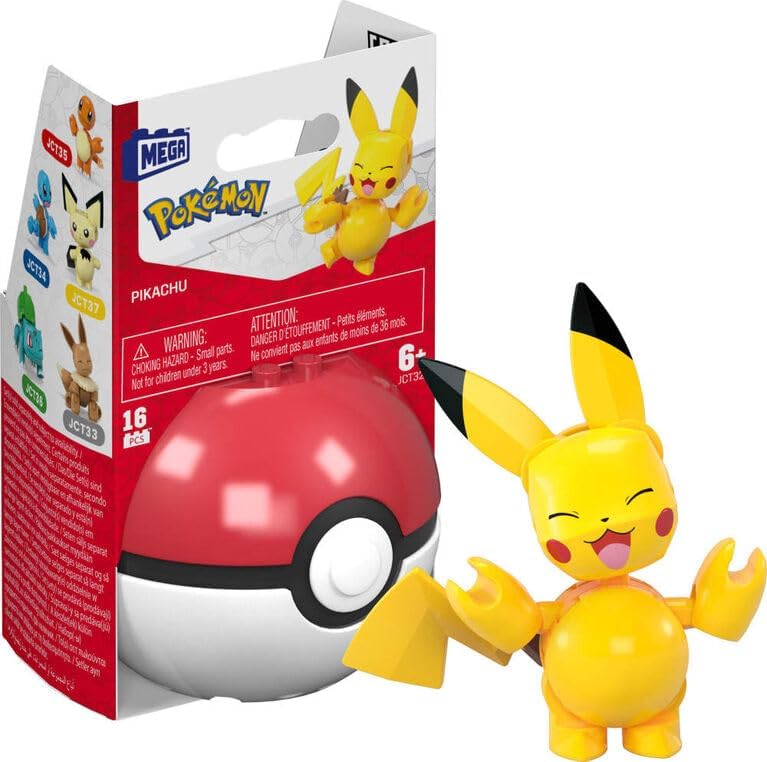 MEGA Pokémon Pikachu Smiling with Pokeball Building Toy Kits with Acti ...